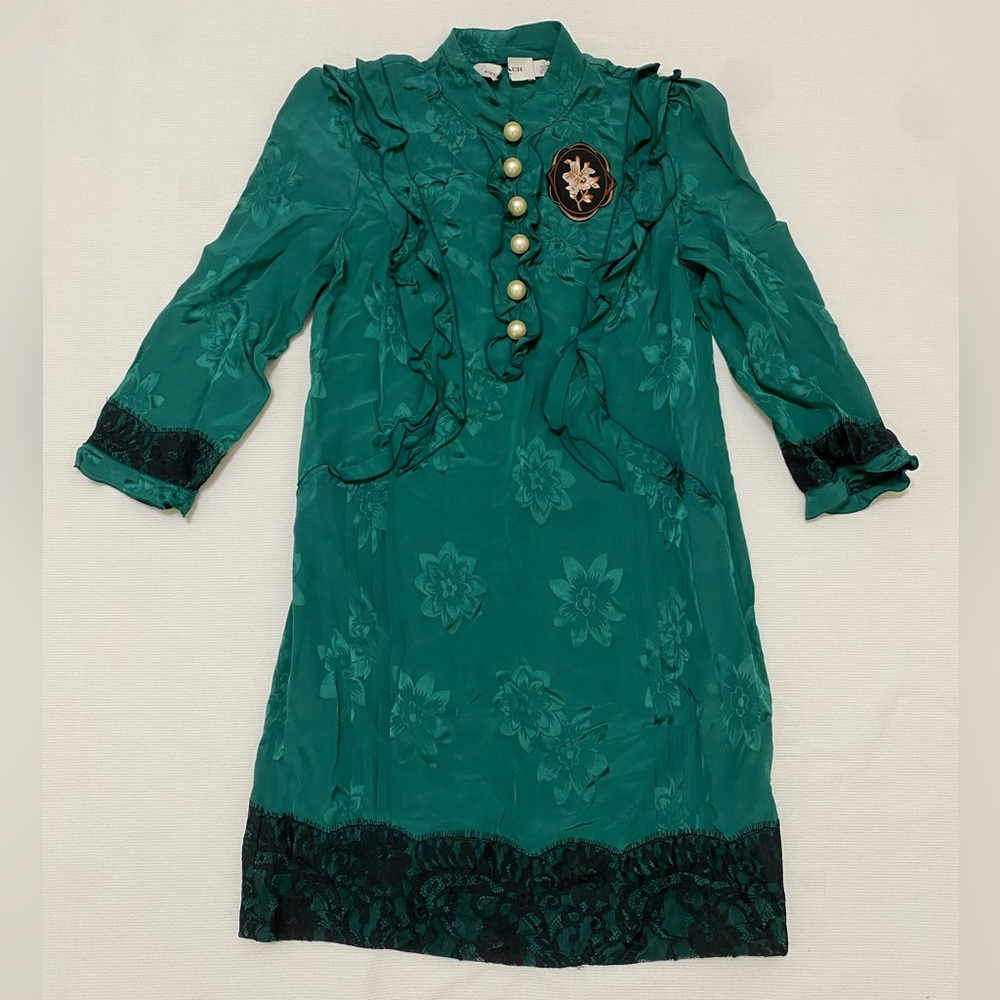 Coach Victorian Dress Viridian Green Brocade - Gem